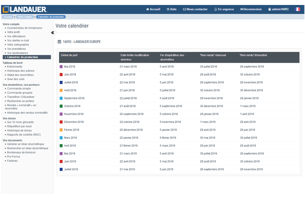 Calendrier de production - Landauer