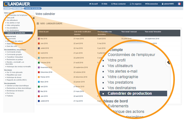 Calendrier de production - Landauer